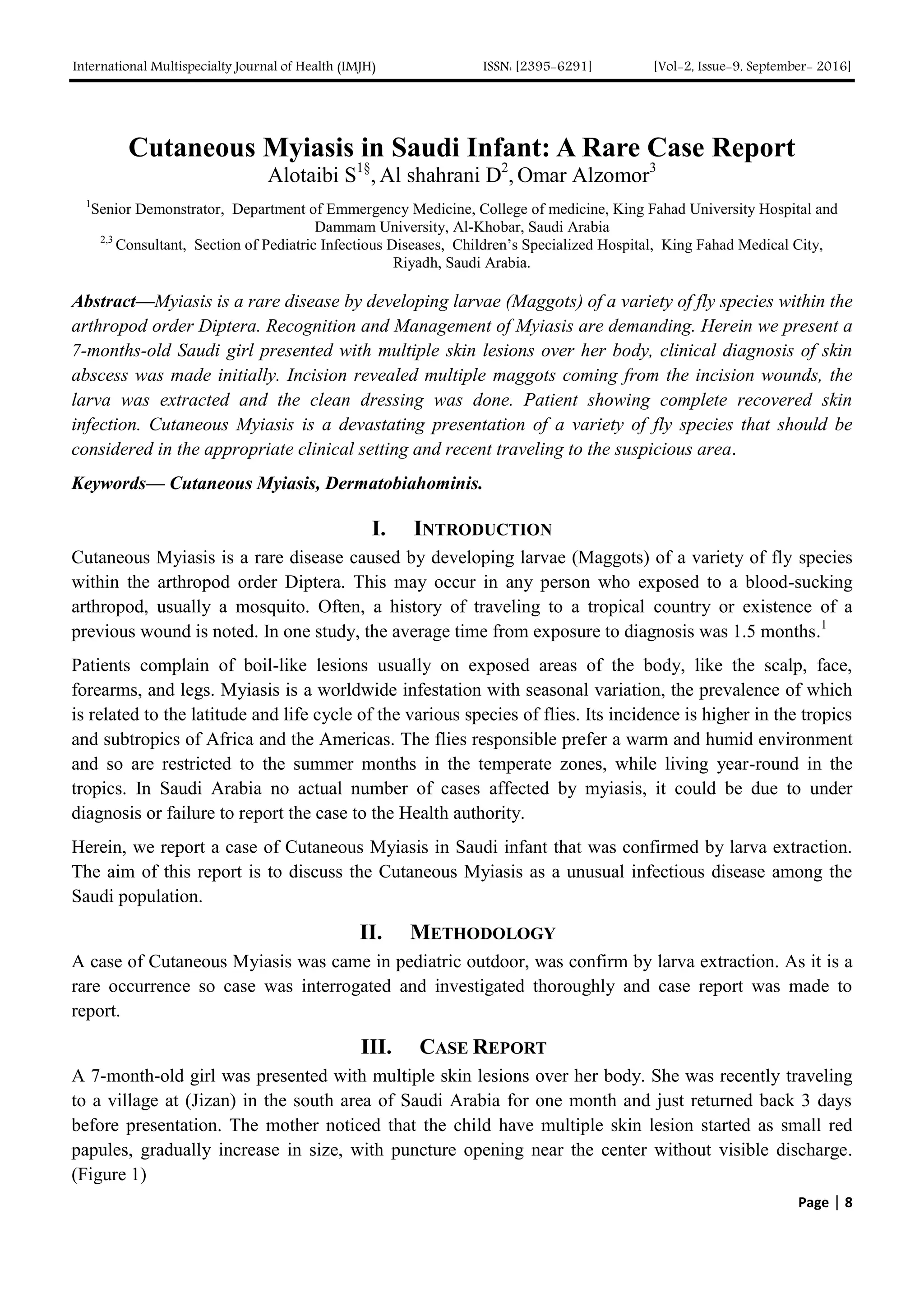 Cutaneous Myiasis in Saudi Infant: A Rare Case Report | PDF