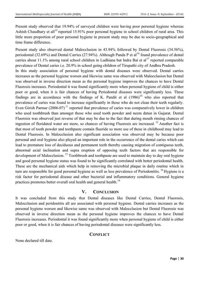 Association of Dental Diseases with Personal Hygiene in School Children ...
