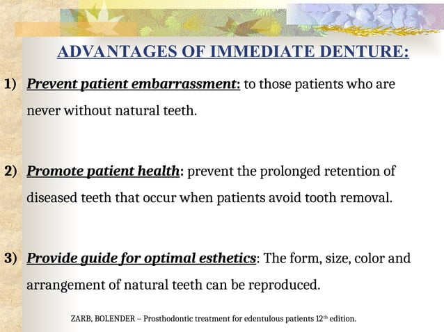 MANAGEMENT OF EDENTULOUS PATIENTS WITH IMMEDIATE COMPLETE DENTURES ...