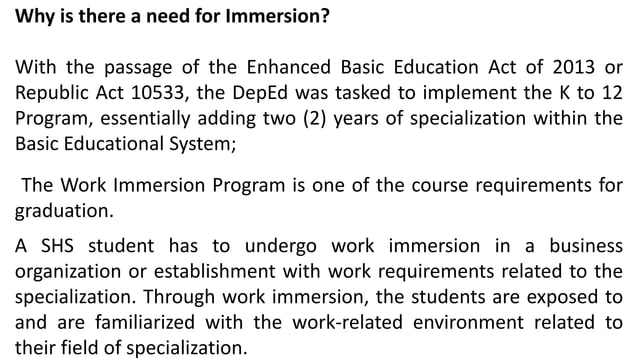Work Immersion Program - A walkthrough on the Basics of Work immersion | PPT