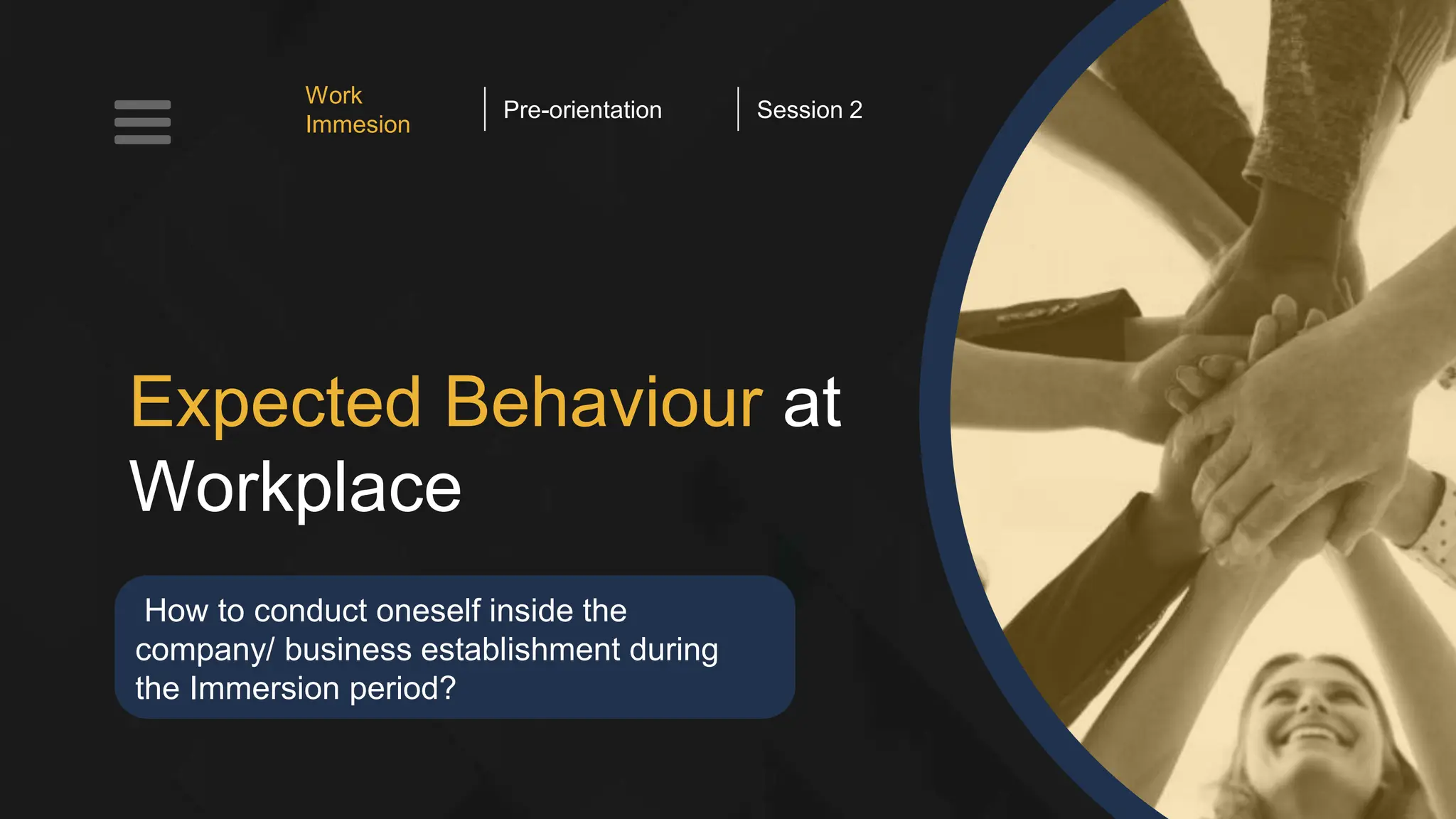 Work Immersion Expected behavior lesson 1 | PPTX