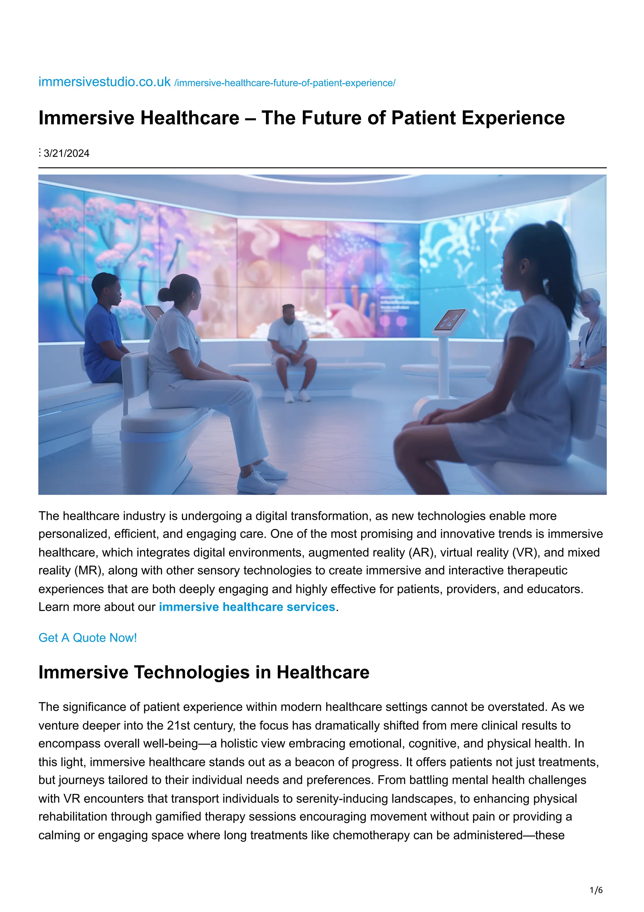 Immersive Healthcare The Future of Patient Experience | PDF