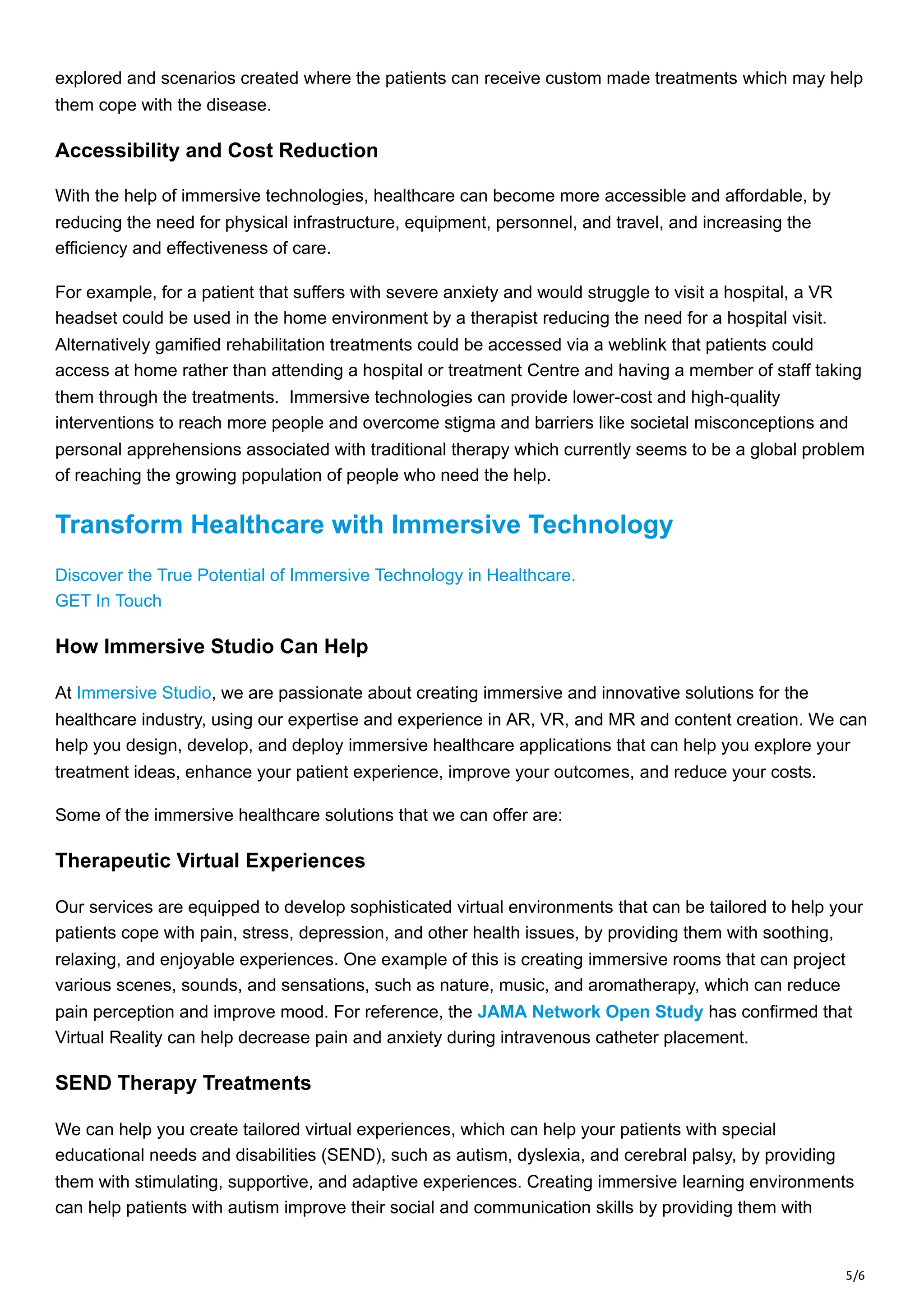 Immersive Healthcare The Future of Patient Experience | PDF