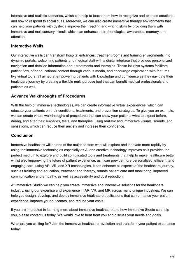 Immersive Healthcare The Future of Patient Experience | PDF