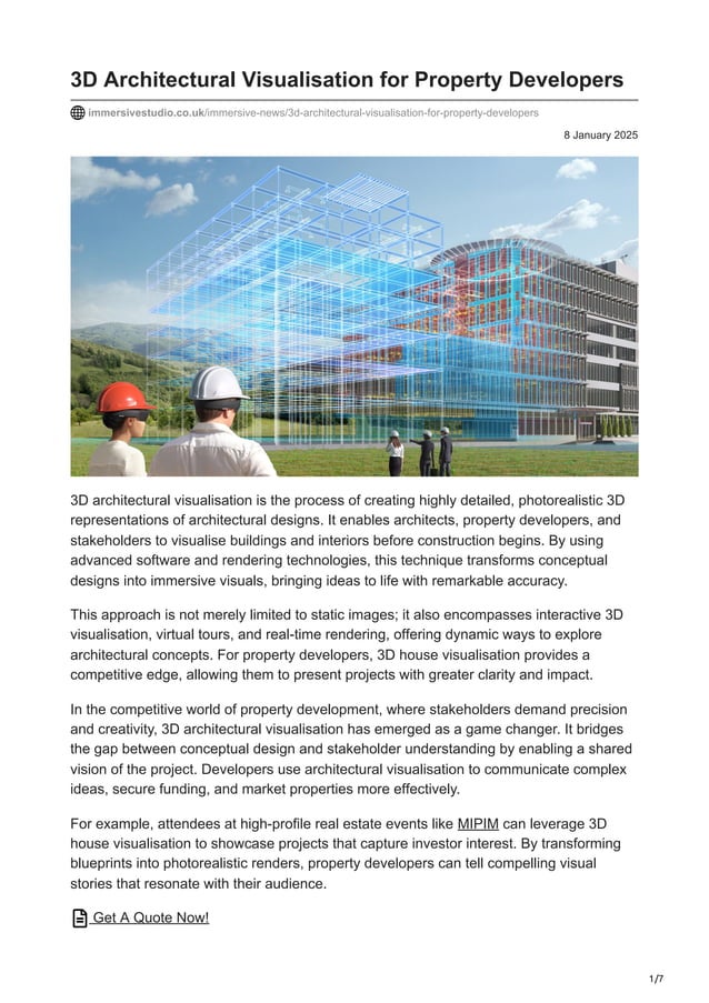 3D Architectural Visualisation for Property Developers | PDF
