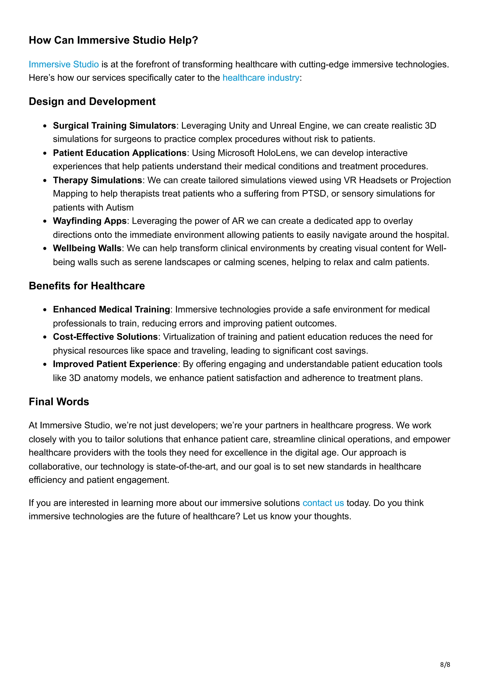 Immersive Technologies in Healthcare and Their Use | PDF | Healthcare ...