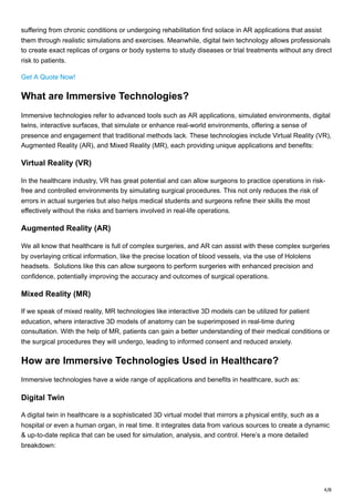 Immersive Technologies in Healthcare and Their Use | PDF