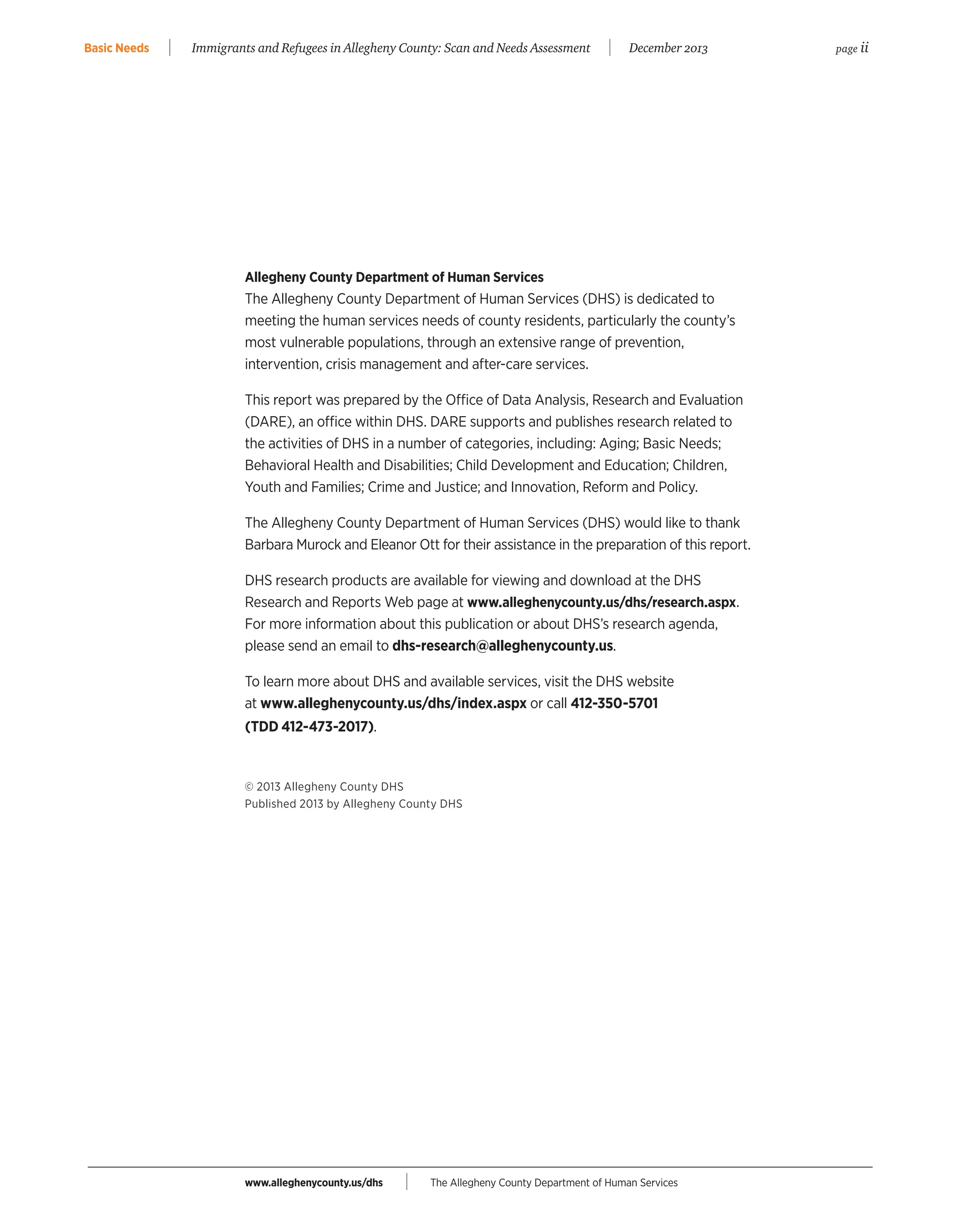 Immigrants and Refugees in Allegheny County: Scan and Needs Assessment ...