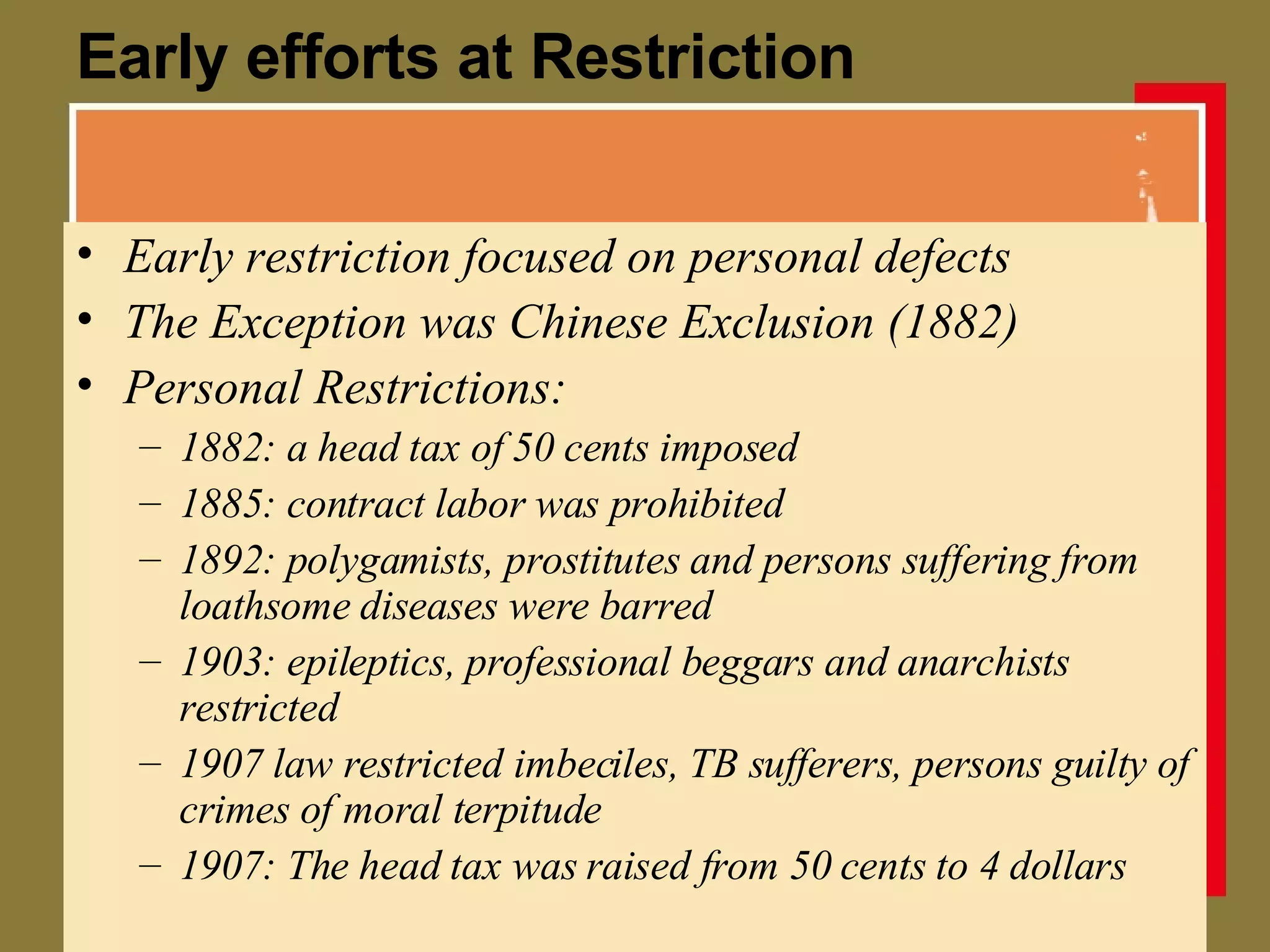 Immigration Regulation and Restriction, 1882-1921 | PPT