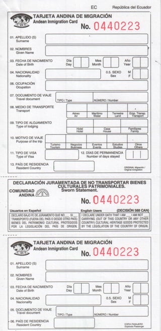 Immigration cards | PDF