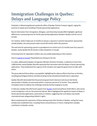 Immigration Challenges in Quebec Delays and Language Policy.docx