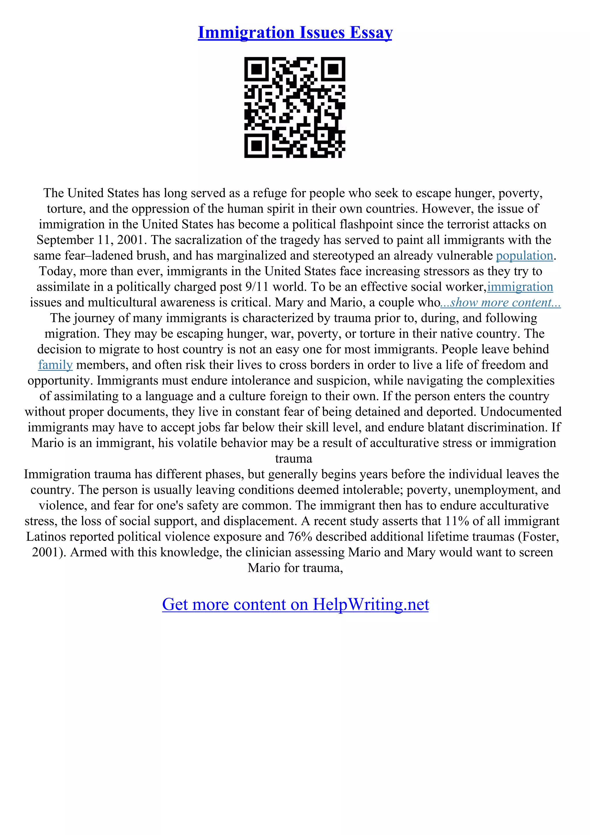 Immigration Essay | PDF