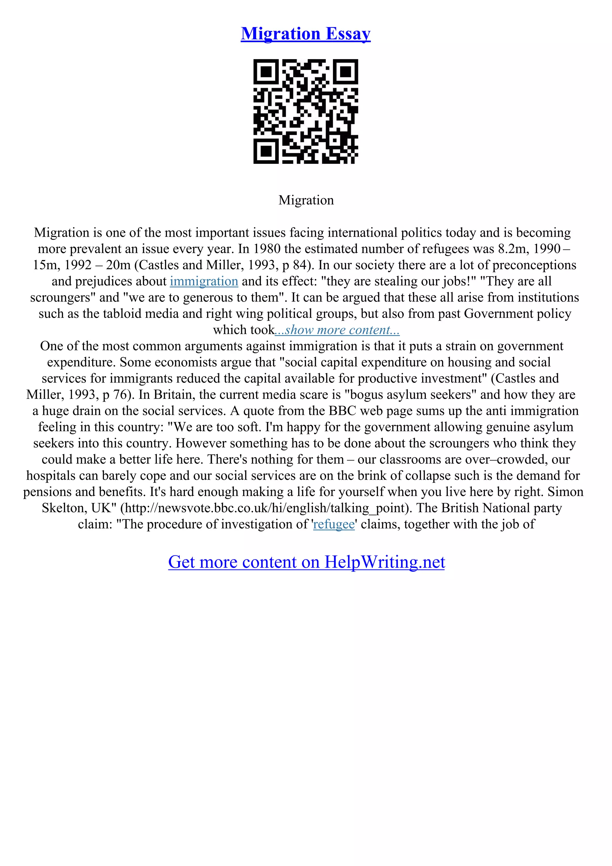 Immigration Essay Introduction | PDF