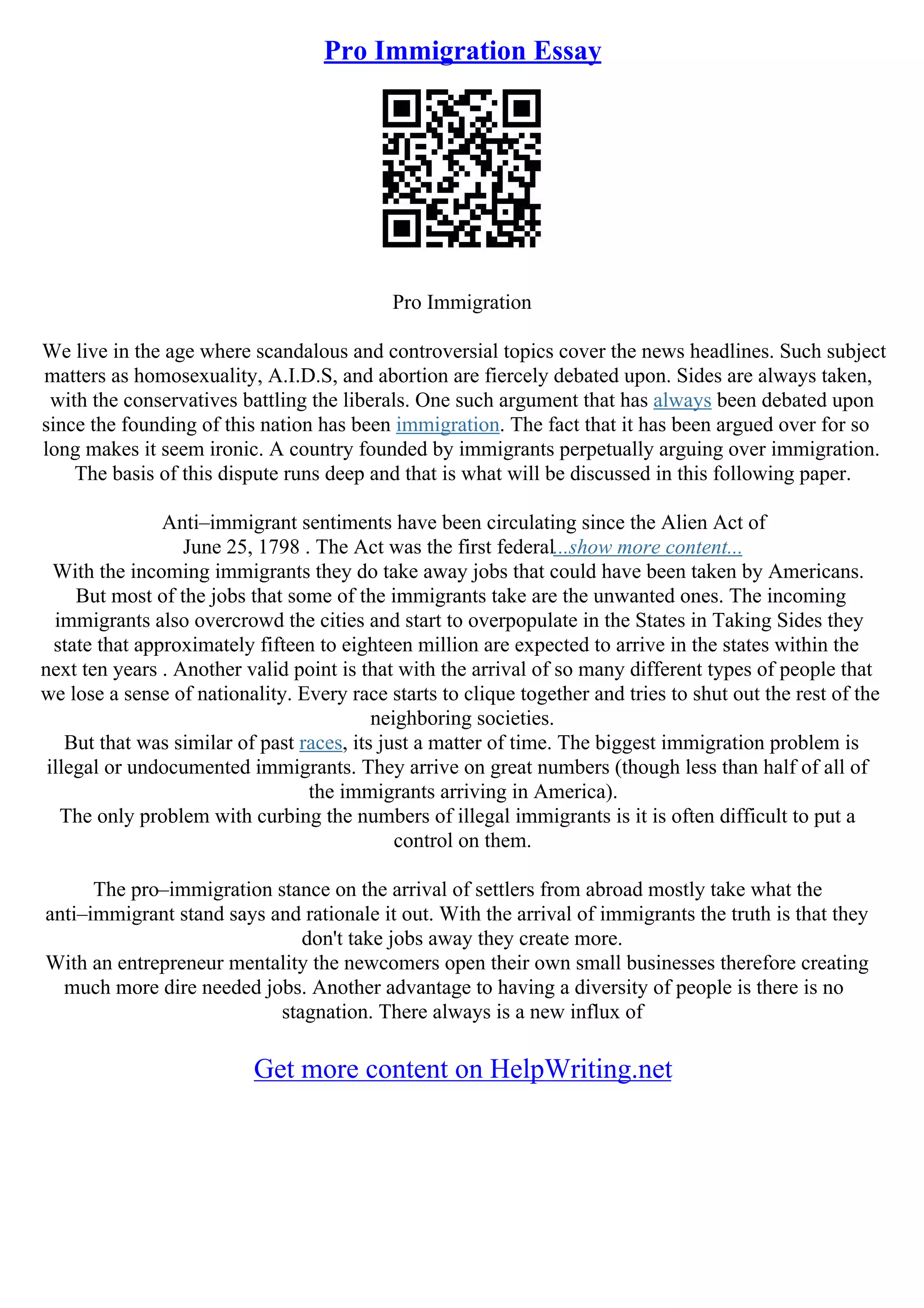 Immigration Essay Introduction | PDF