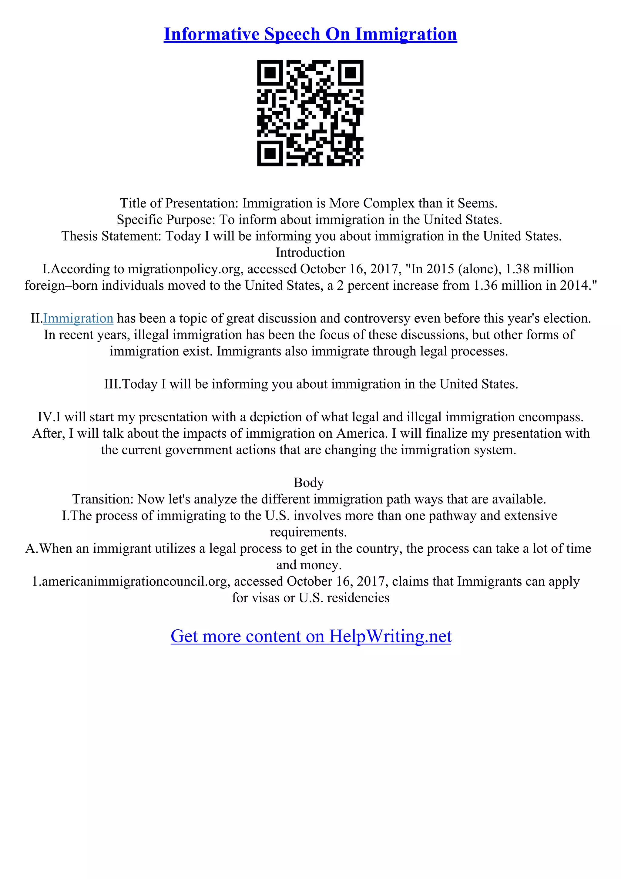 Immigration Essay Outline | PDF