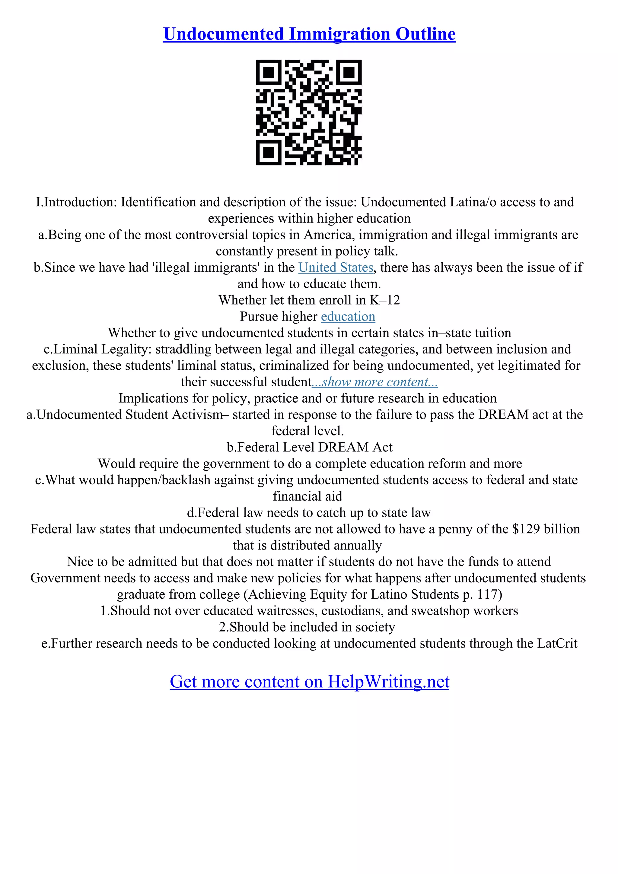 Immigration Essay Outline | PDF