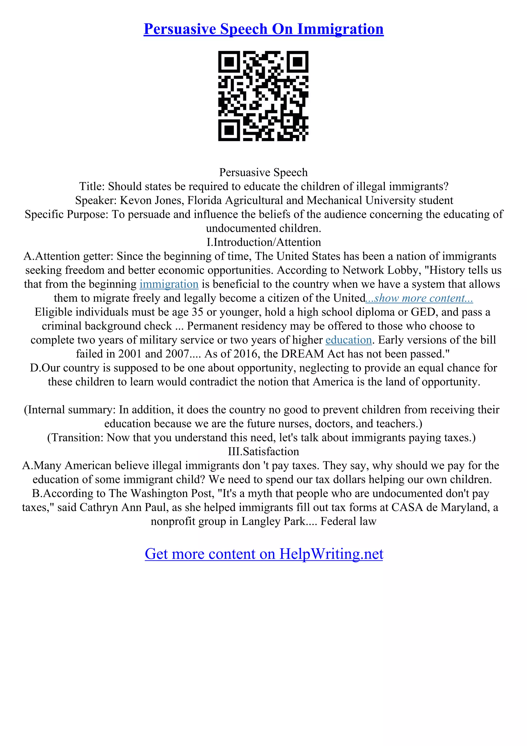 Immigration Essay Outline | PDF