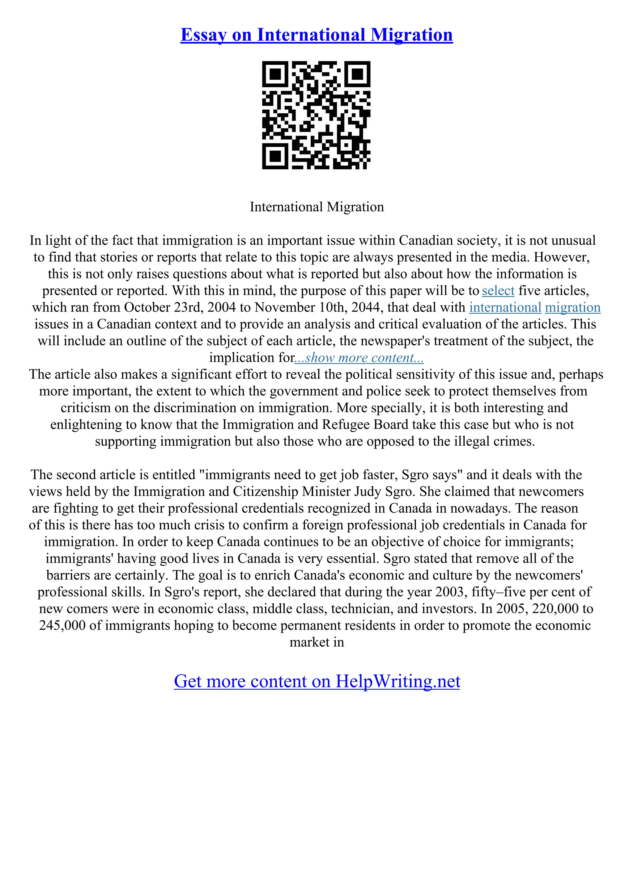 Immigration Essay Outline | PDF