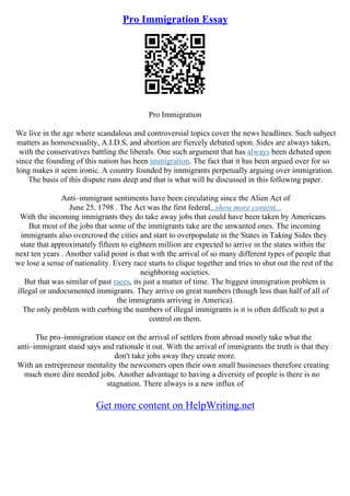 Immigration Essay Outline | PDF