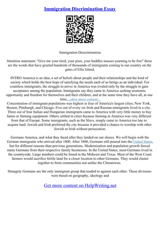 Immigration Essay Outline | PDF