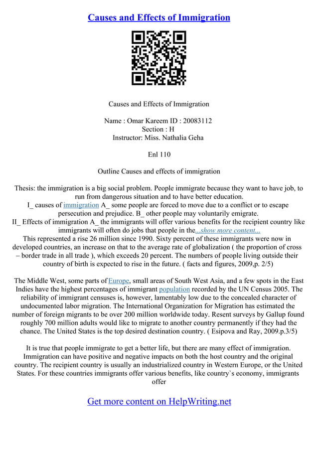 Immigration Essay Outline | PDF