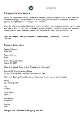 Immigration Information Renata Oliveira Costa | PDF