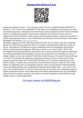 Immigration Reform Essays | PDF