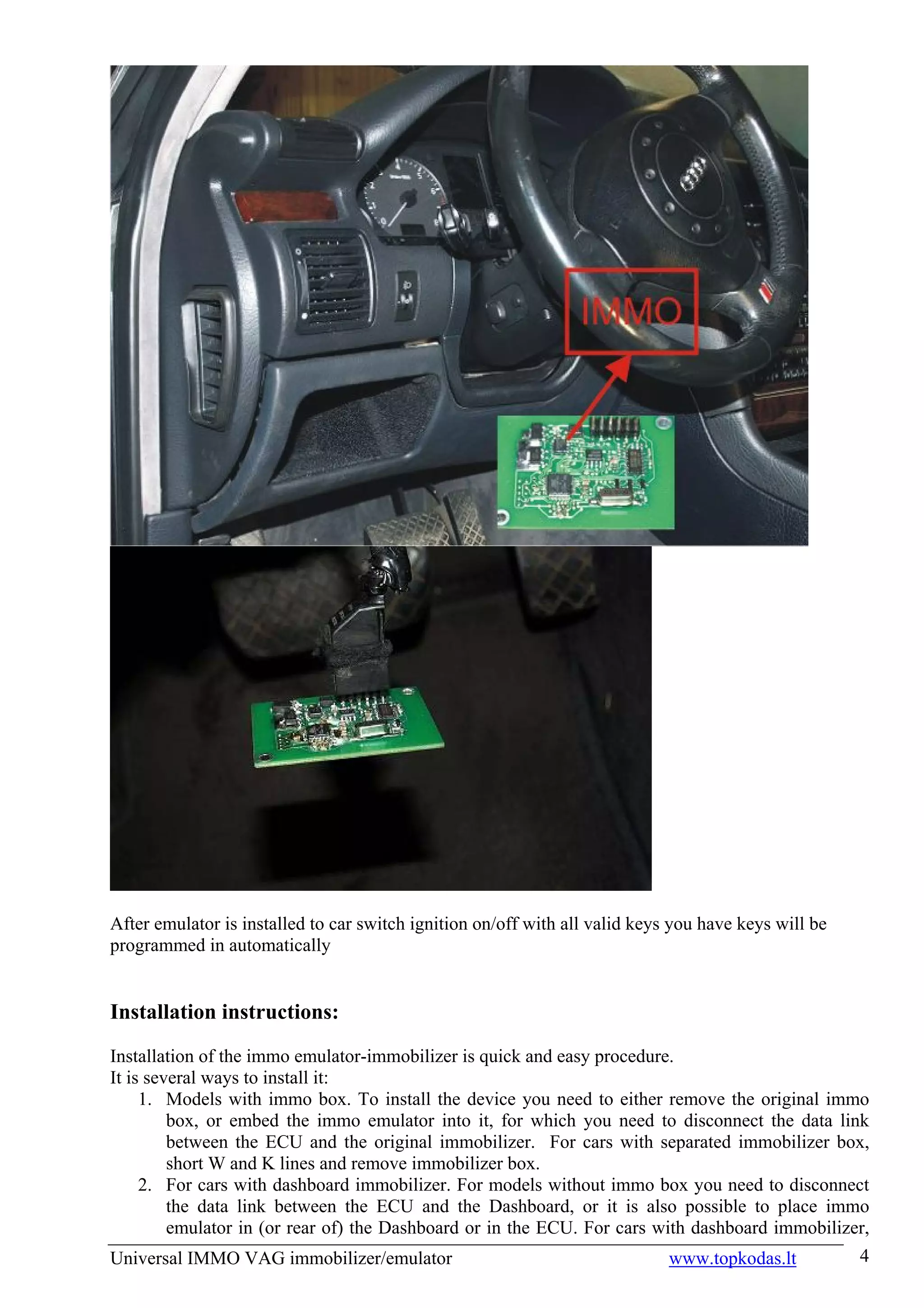 Universal IMMO VAG immobilizer/emulator - User‘s manual | PDF