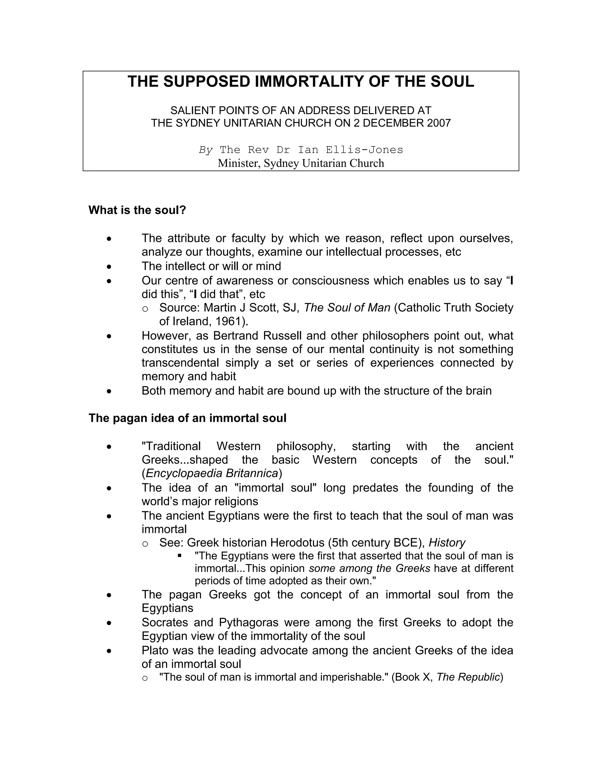 THE SUPPOSED IMMORTALITY OF THE SOUL | PDF