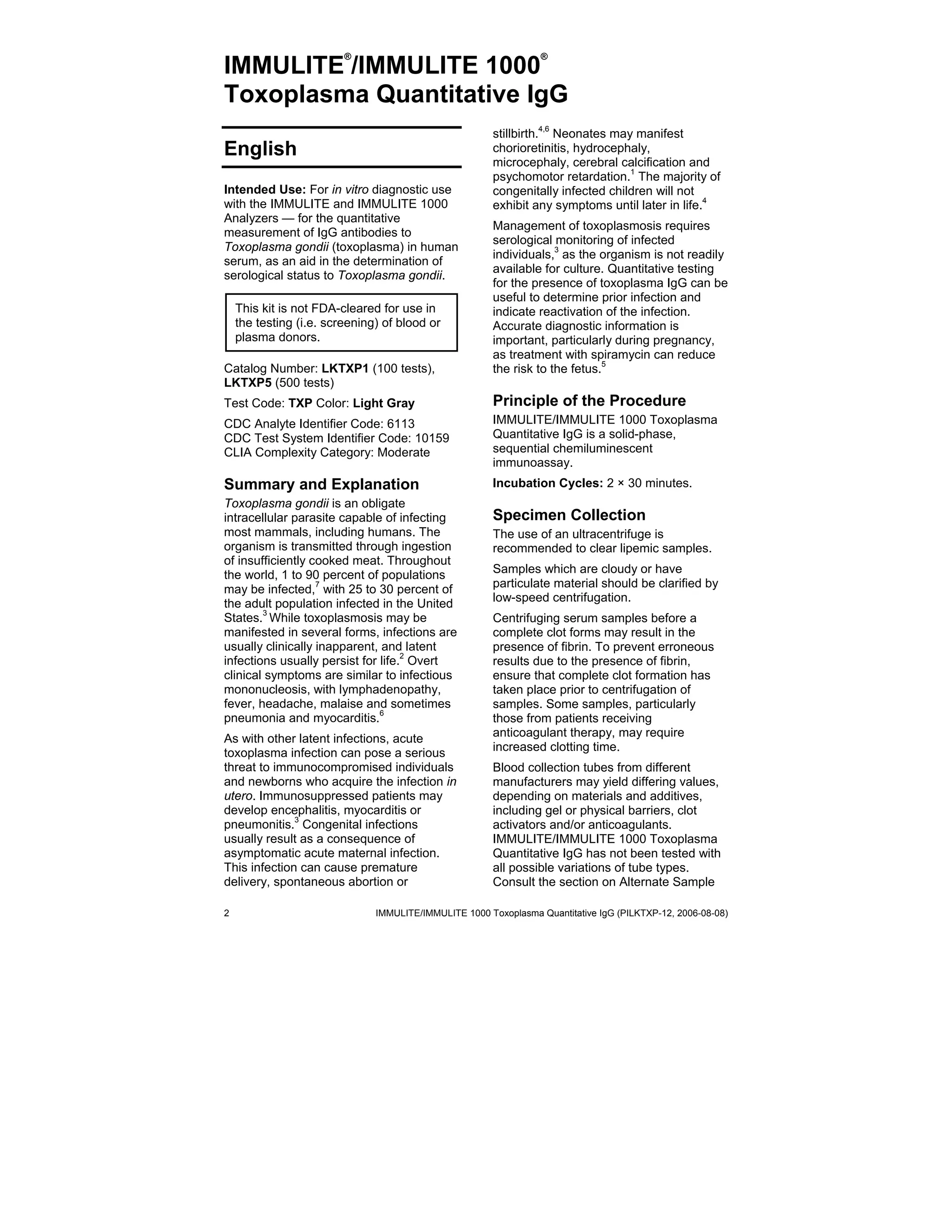 IMMULITE/IMMULITE 1000. Toxoplasma Quantitative IgG (2006) | PDF