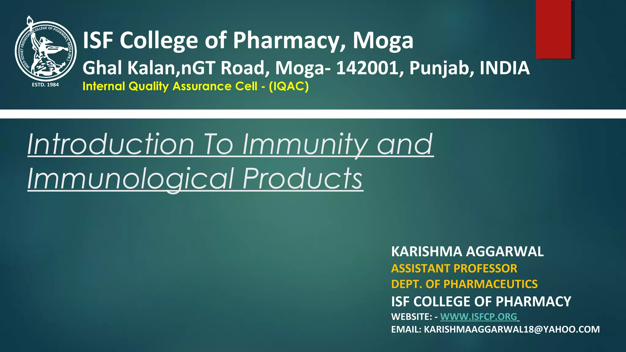 Introduction To Immunity and Immunological Products | PPT