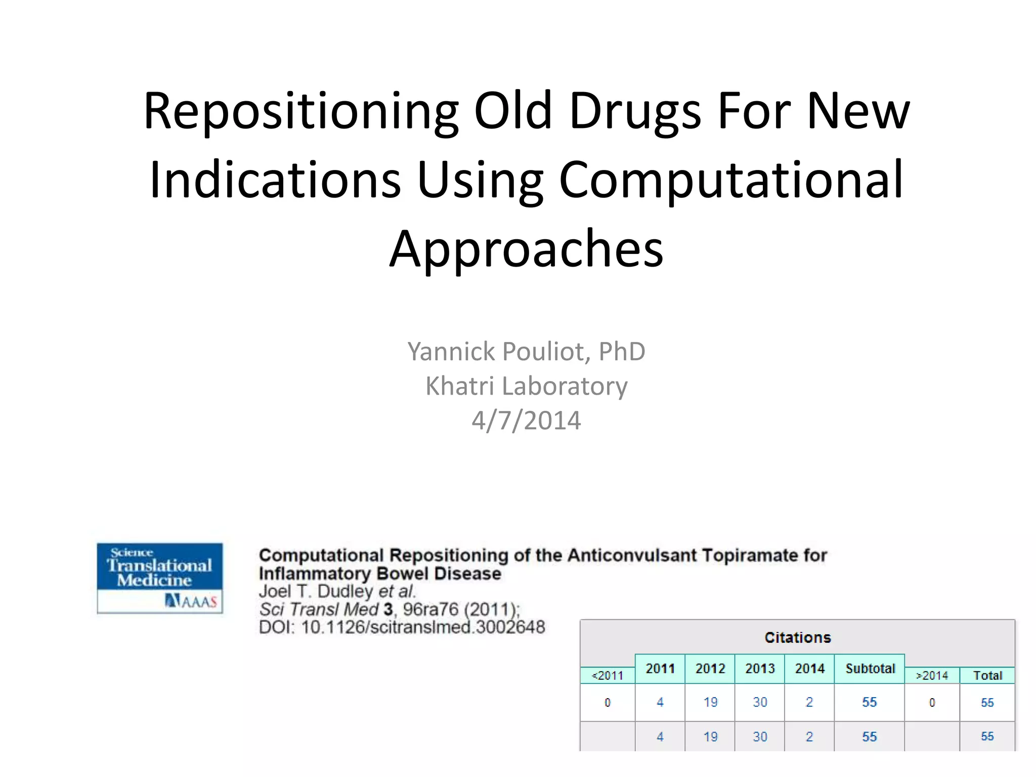 Repositioning Old Drugs For New Indications Using Computational ...