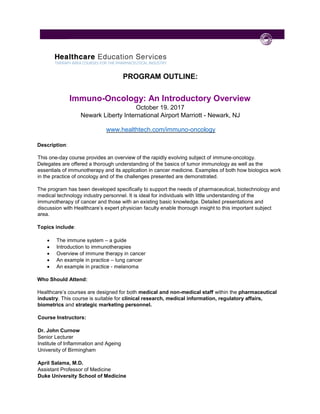 Immuno-Oncology Course, organized by Healthcare Education Services | PDF