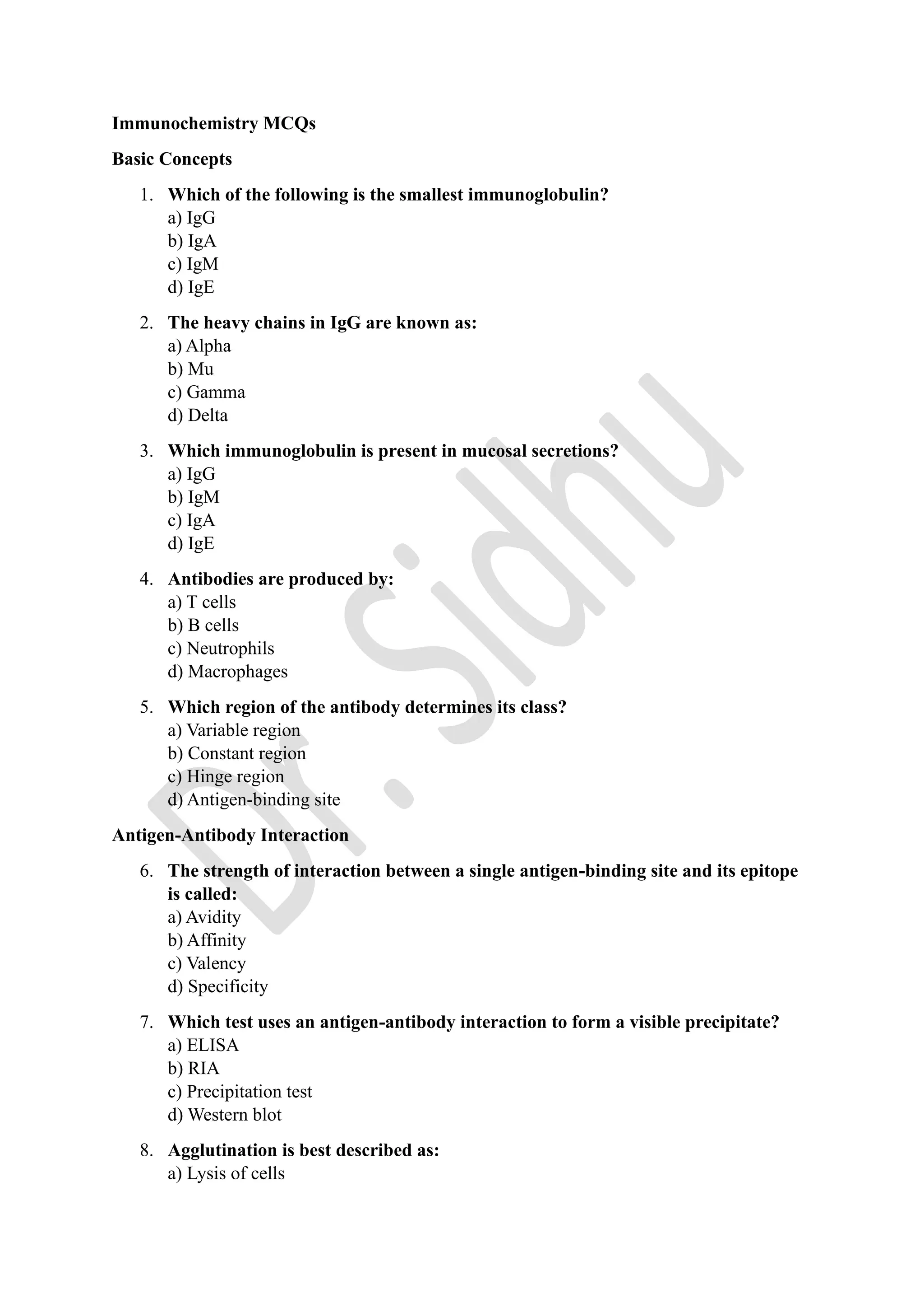 Immunochemistry MCQs. Questions pdf..... | PDF
