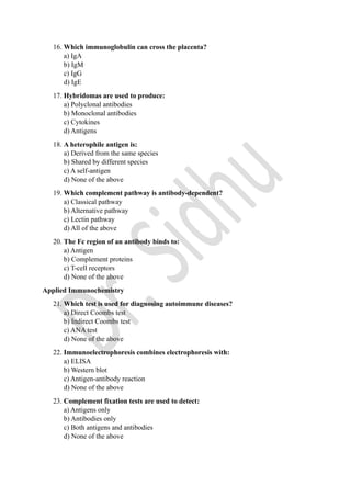 Immunochemistry MCQs. Questions pdf..... | PDF