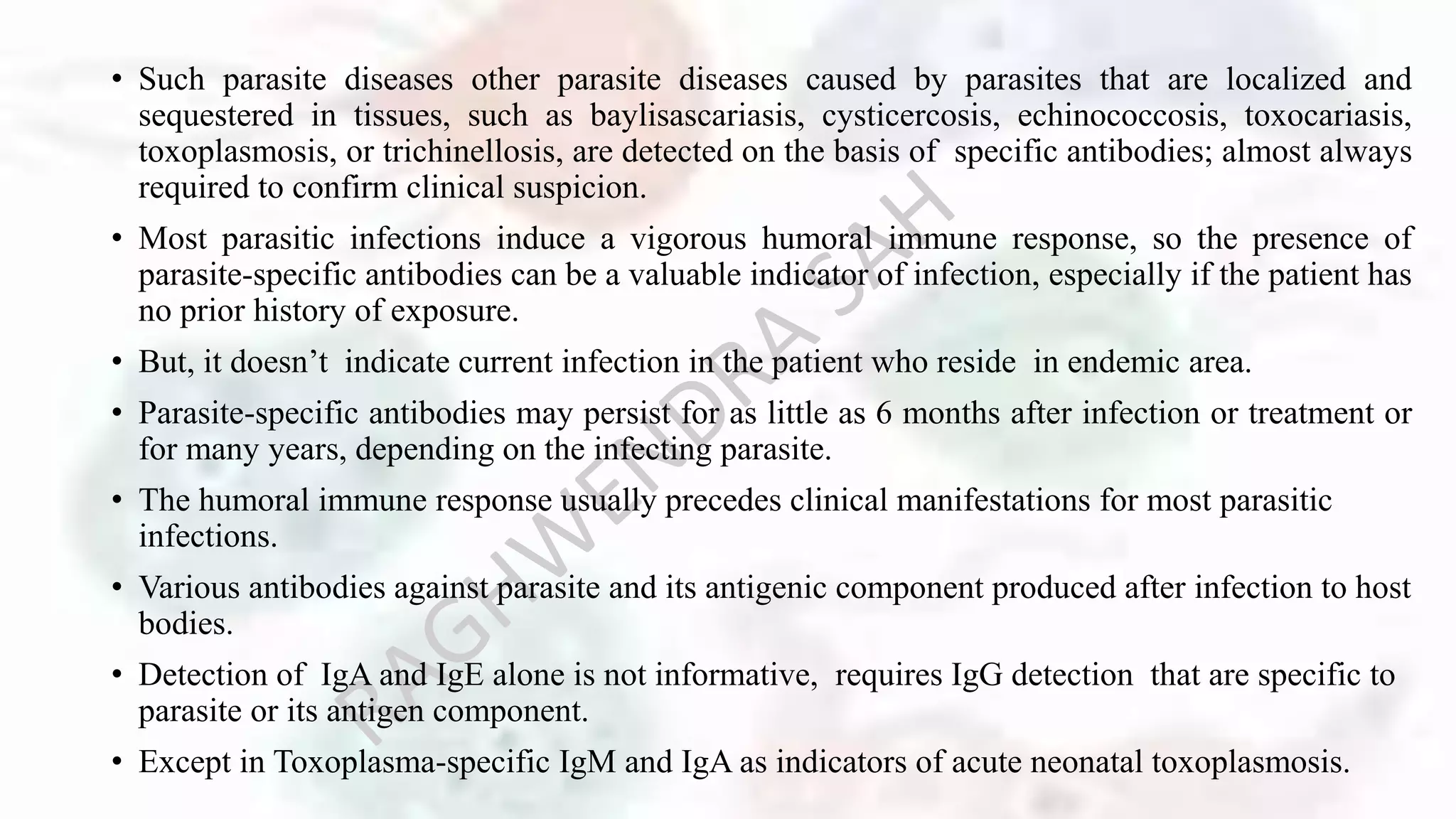 Immunological diagnosis of parasitic infection | PPTX