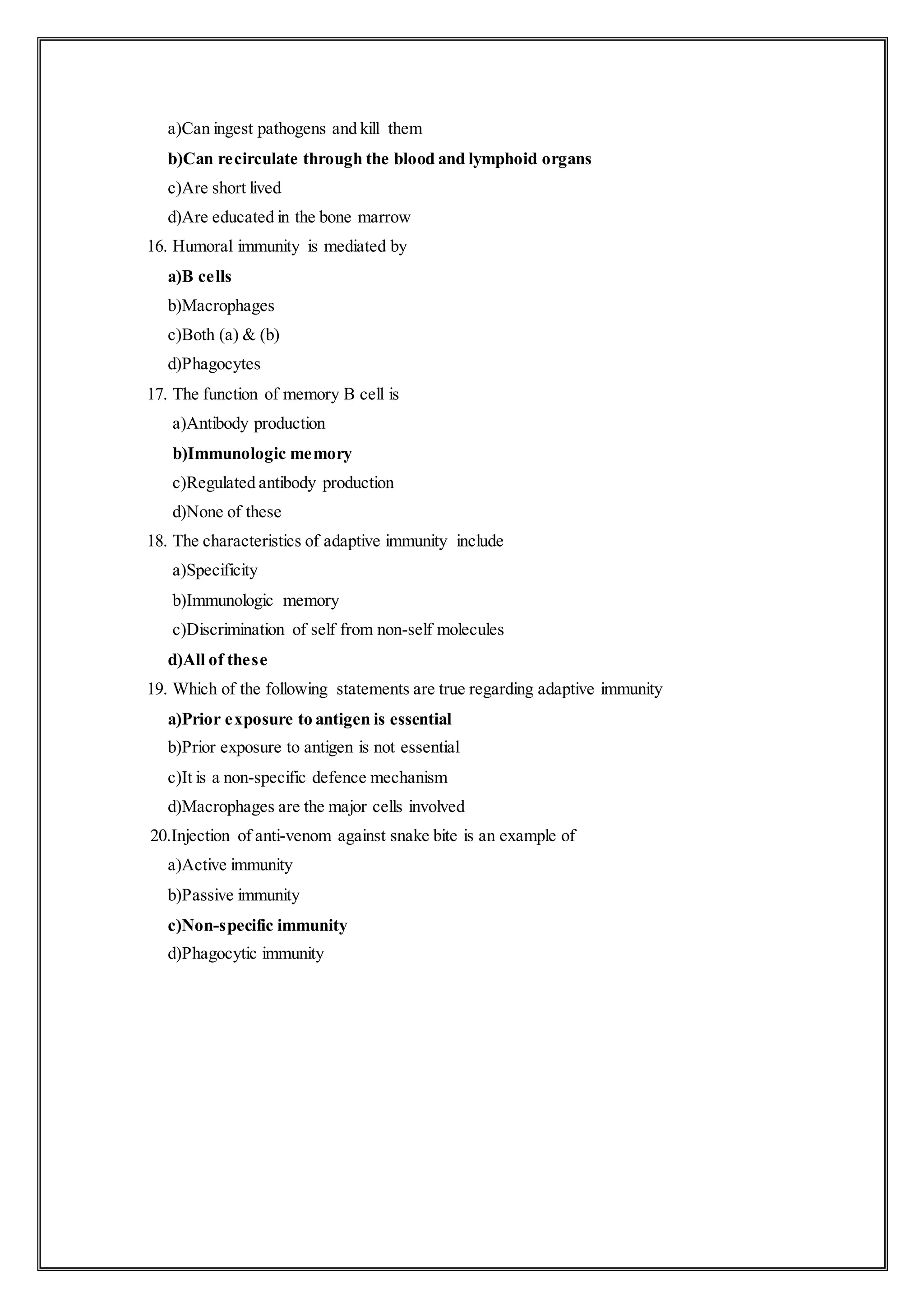 Immunology and immunodiagnostics mcq | DOCX