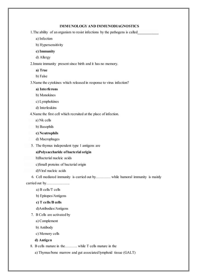Immunology and immunodiagnostics mcq | DOCX