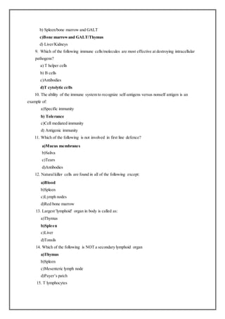 Immunology and immunodiagnostics mcq | DOCX