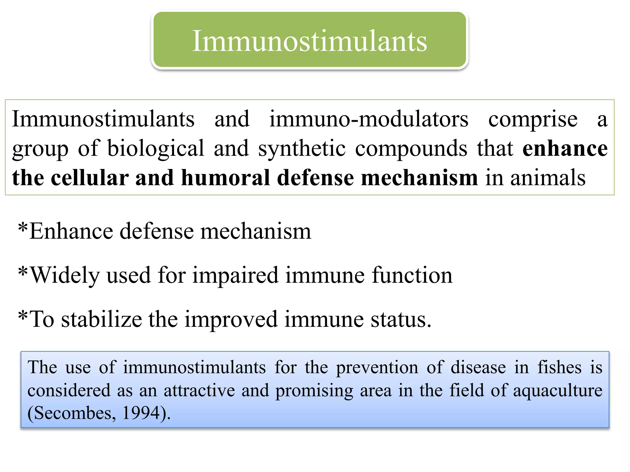 Immunostimulants role in aquaculture | PPTX