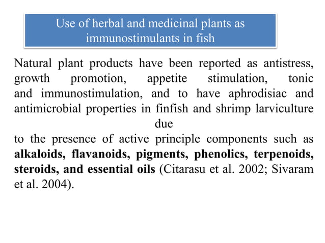 Immunostimulants role in aquaculture | PPTX