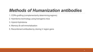 Immunotherapeutics (Types of immunotherapeutics, humanisation antibody ...
