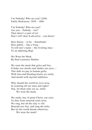 I’m Nobody! Who are you (260)Emily Dickinson, 1830 – 1886I’.docx