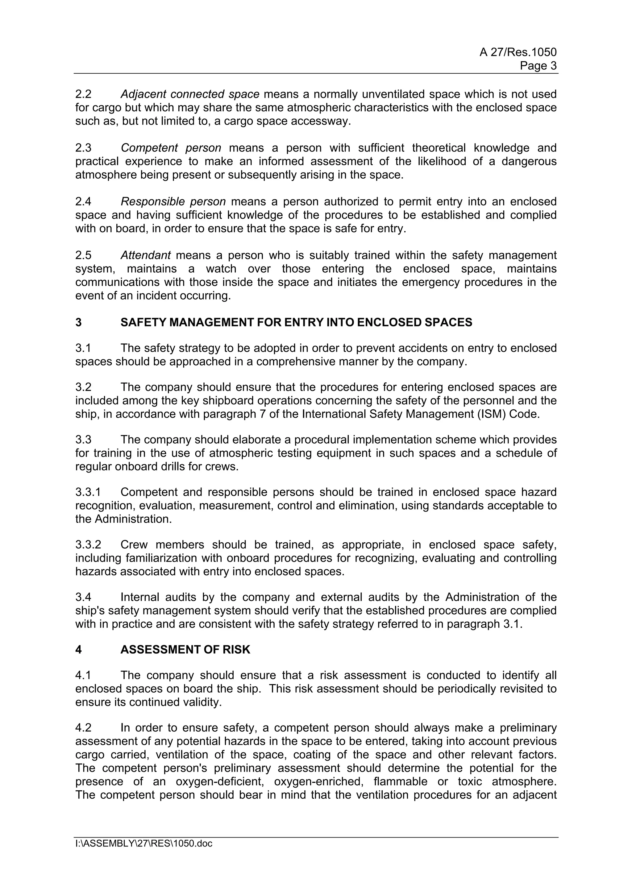Imo entry into enclosed space permit | PDF