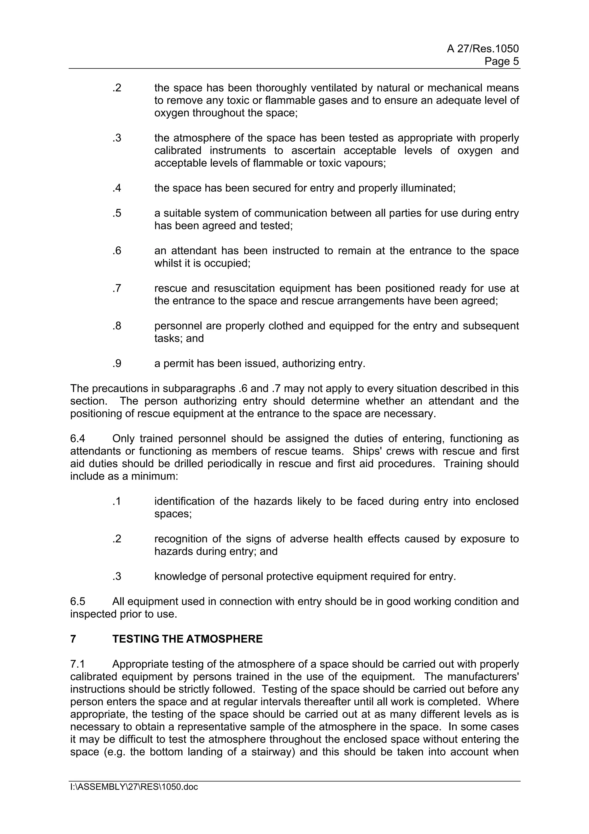 Imo entry into enclosed space permit | PDF