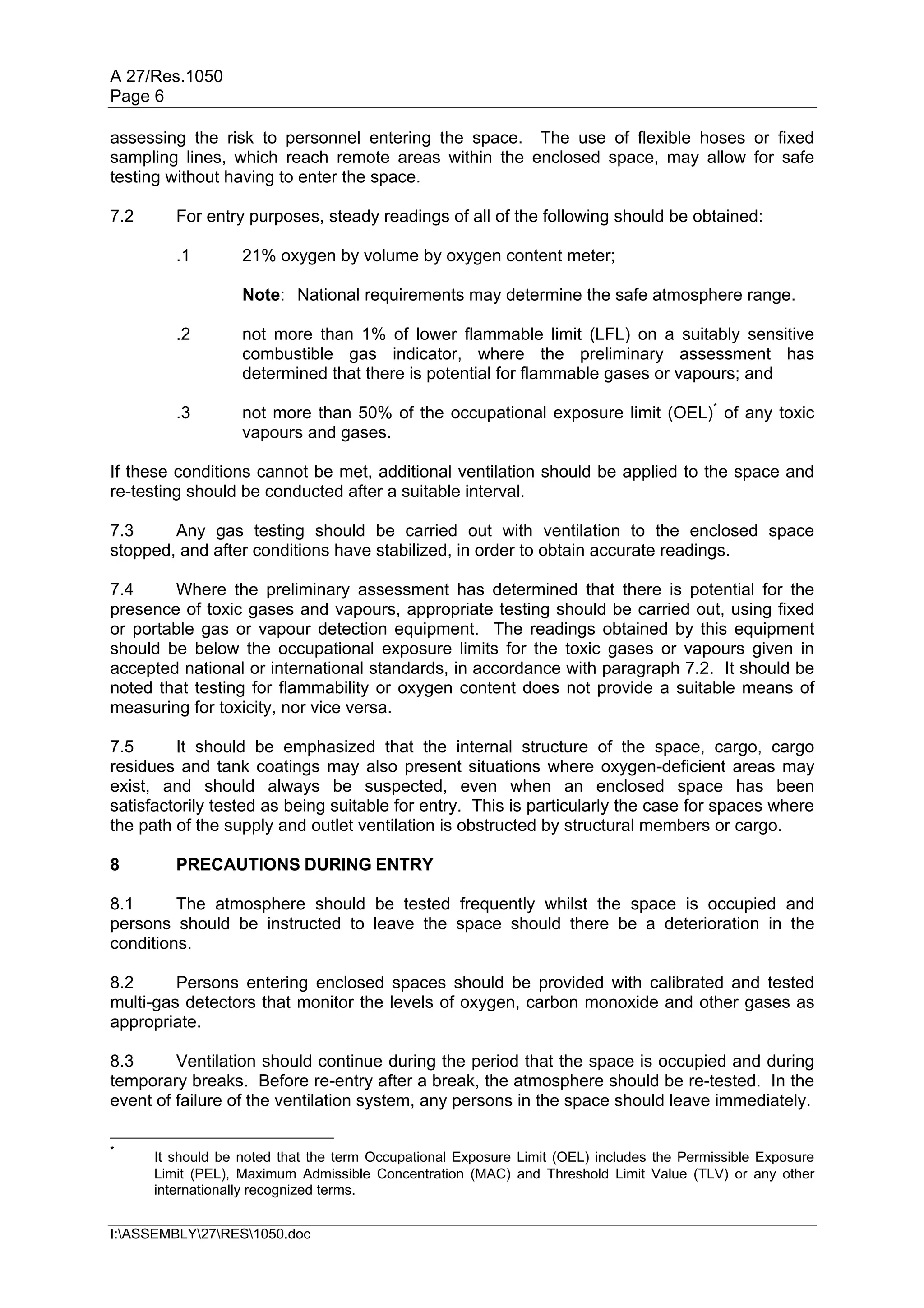 Imo entry into enclosed space permit | PDF