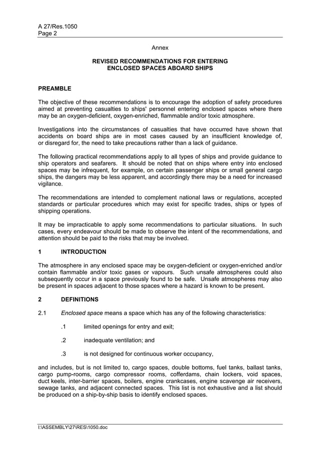 Imo entry into enclosed space permit | PDF