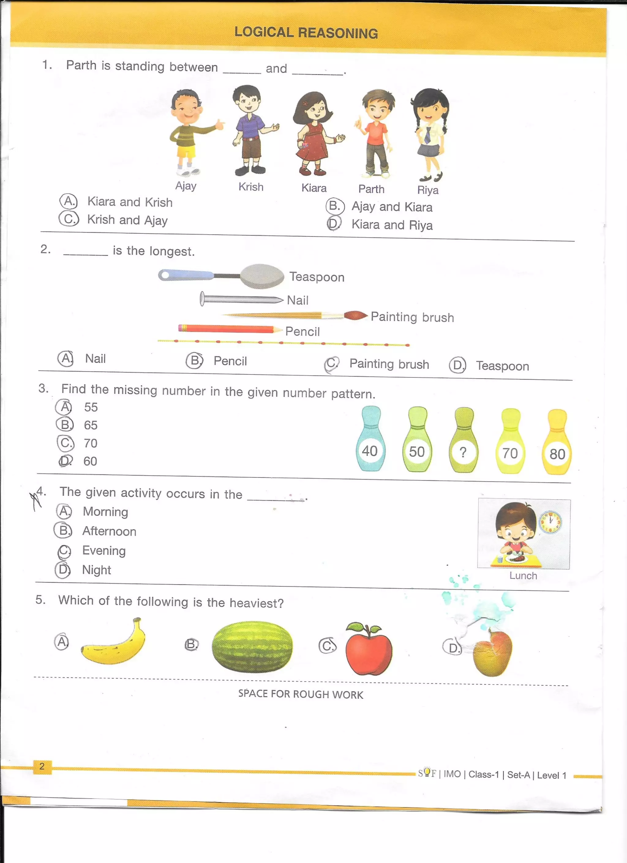 IMO Class 1 Question Paper Set A 2017 | PDF