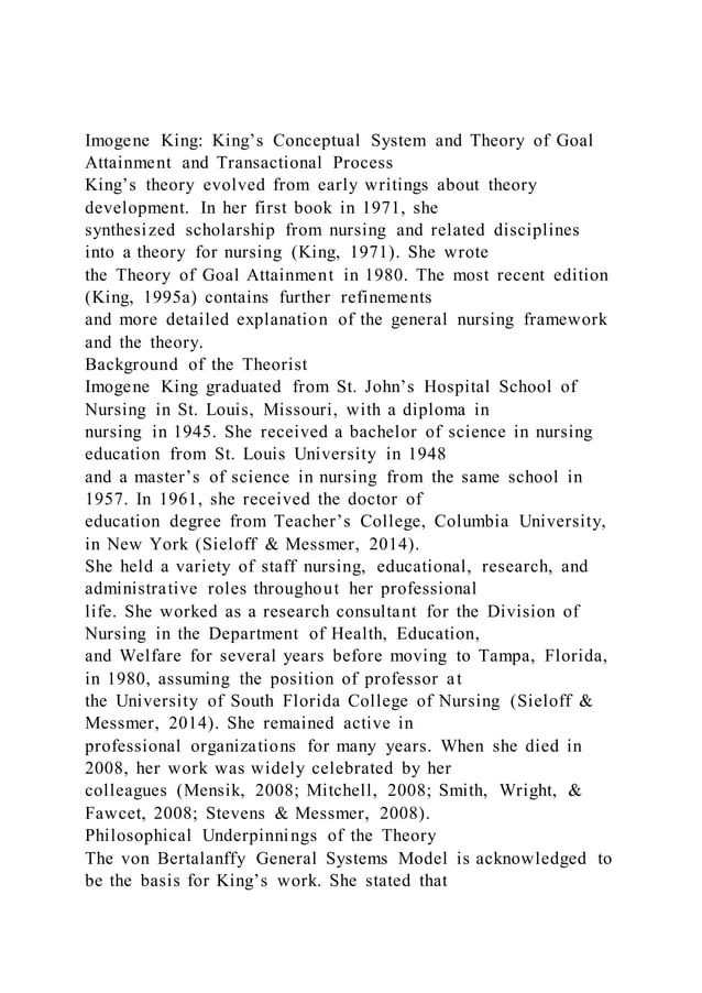 Imogene king king’s conceptual system and theory of goal attainm | DOCX