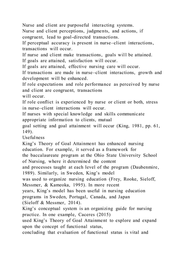 Imogene king king’s conceptual system and theory of goal attainm | PDF